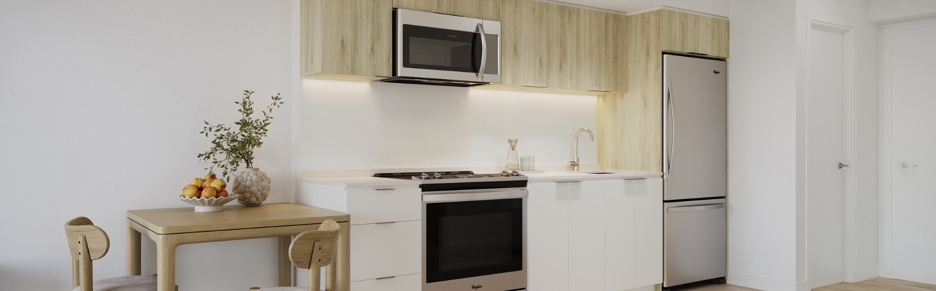 Rendered kitchen image of the brand new one-bedroom affordable suites ...